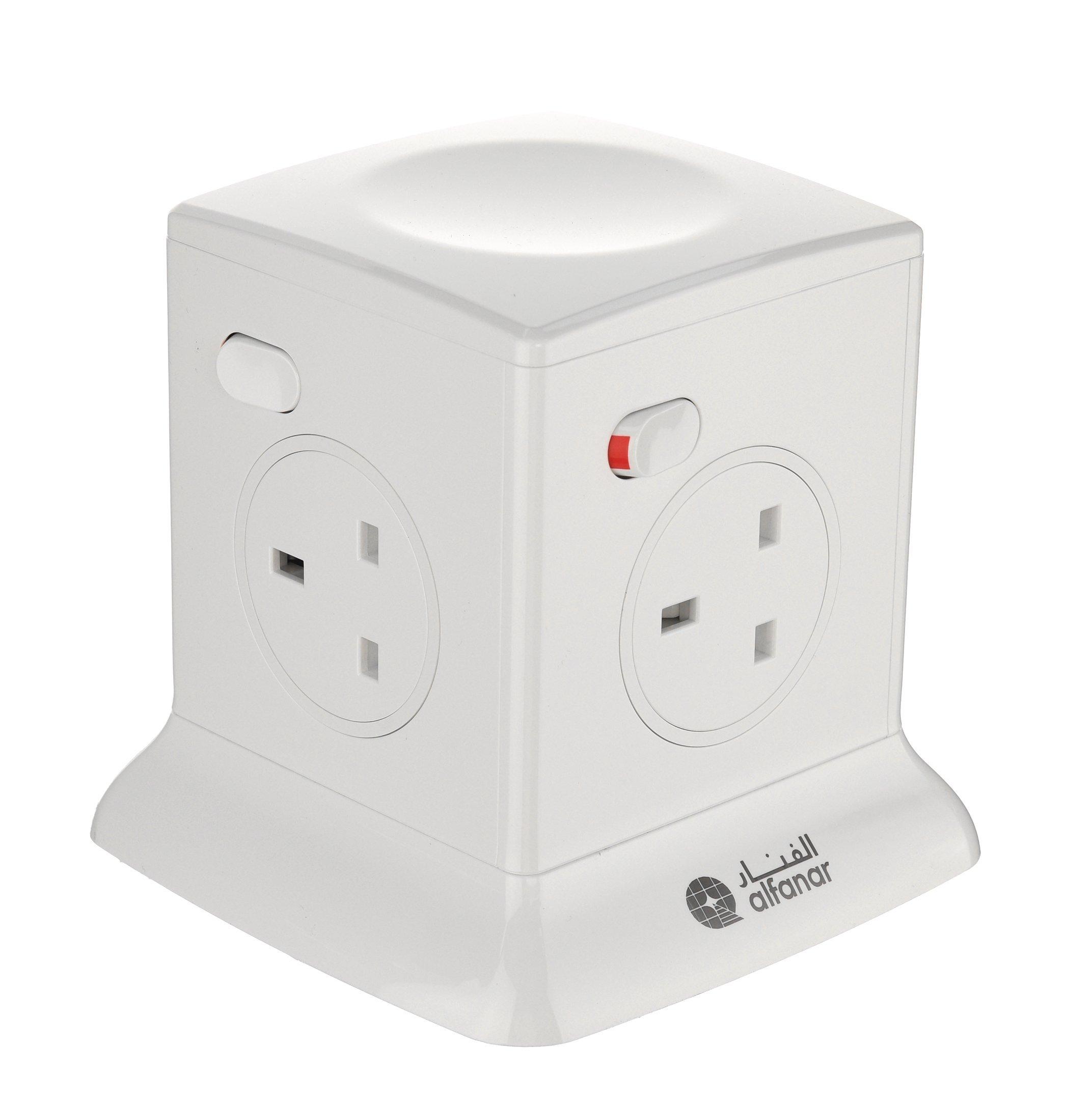 ALFANAR, Power Extension Tower, 13A, 4 Sockets, 2.5M, White - eXtra