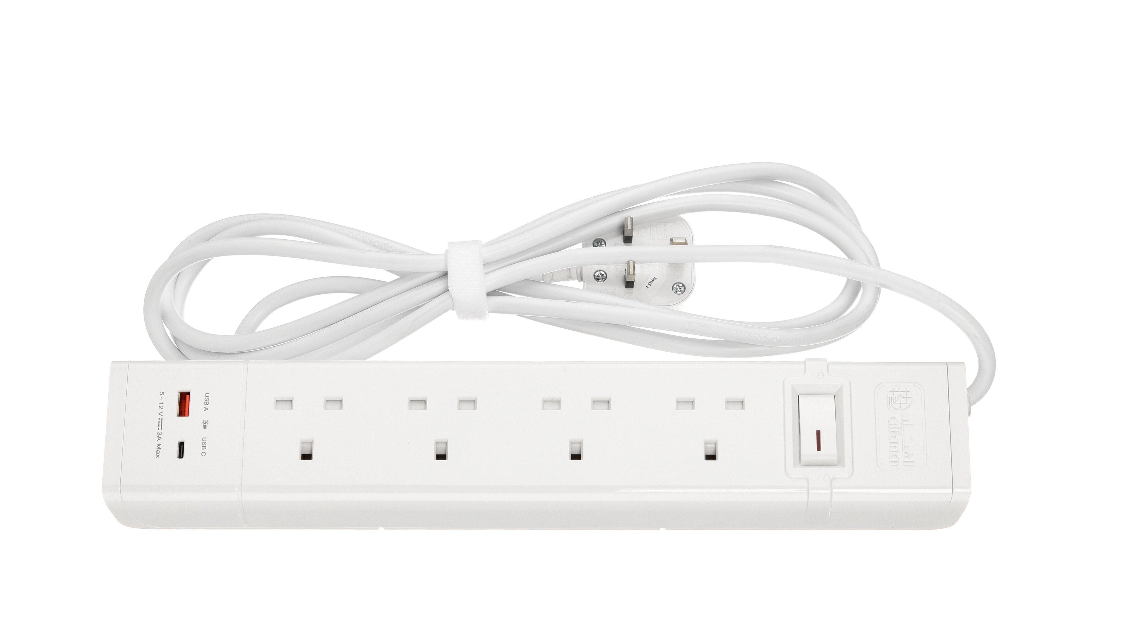 ALFANAR, Power Extension Cord, 13 A, 4 Sockets, 3M, White - eXtra