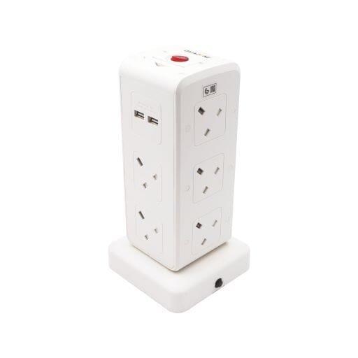 DATAZONE, Power Extension Tower, 13A, 10 Sockets, 2M, White - eXtra