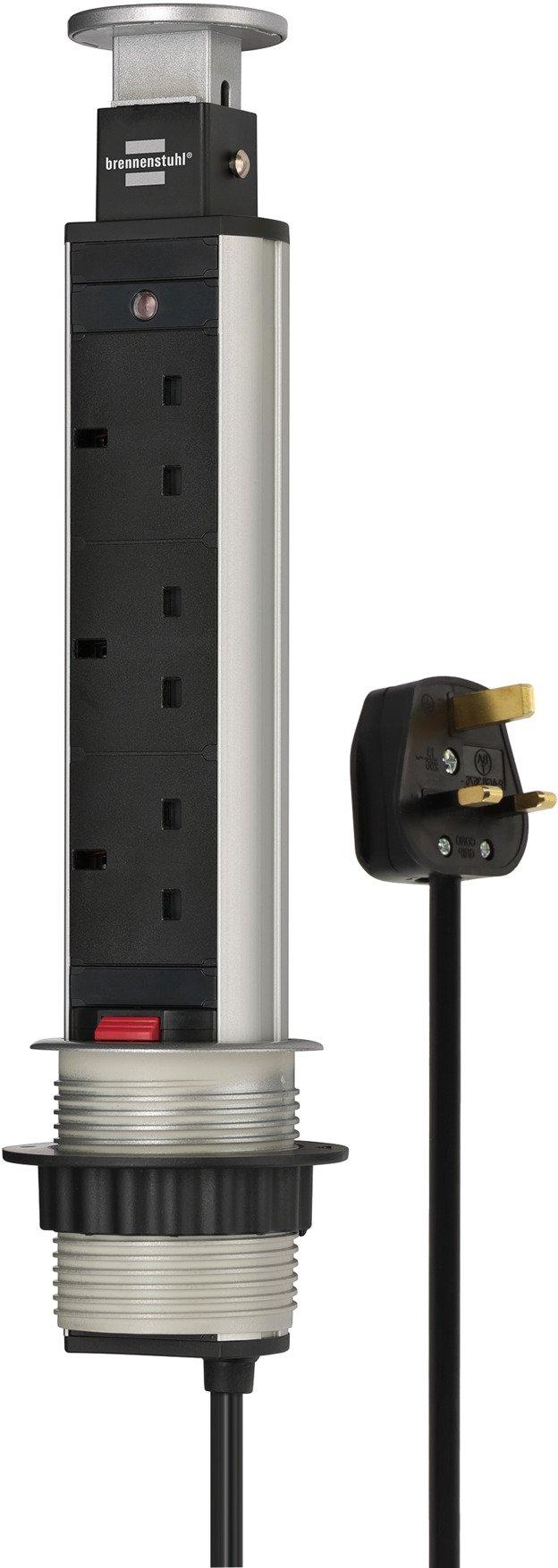 Brennenstuhl POWER 2m 3-Way Plug Black/Silver - eXtra Bahrain