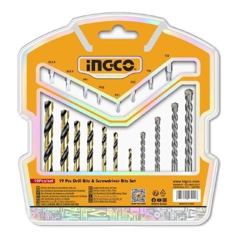 INGCO 19 Pcs Drill Bits & Screwdriver Bits Set, Orange & Black - eXtra Oman