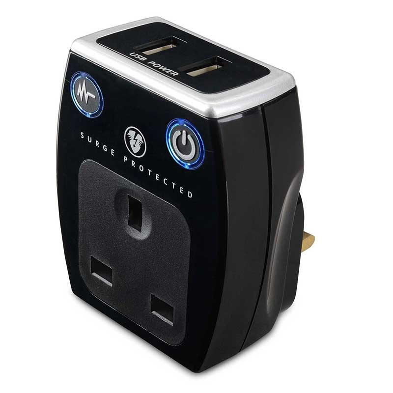 Masterplug ,Surge Adaptor With 2 X Usb (3.1A), Gloss Black - eXtra