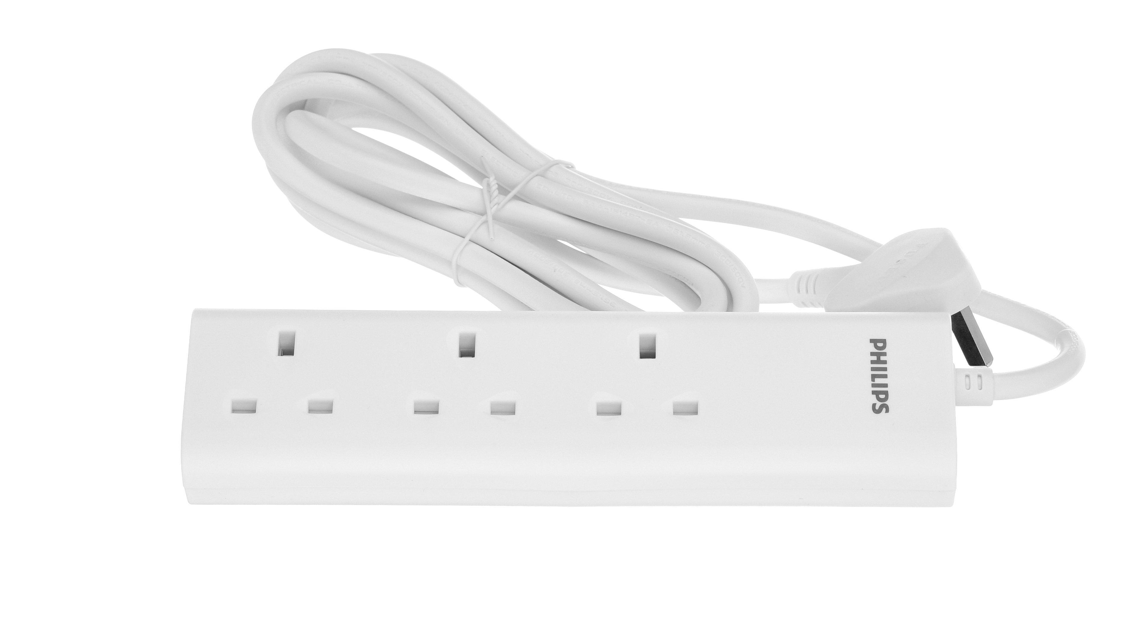 PHILIPS, Power Extension Cord, 3 Sockets, 2M Cable Length, White - eXtra