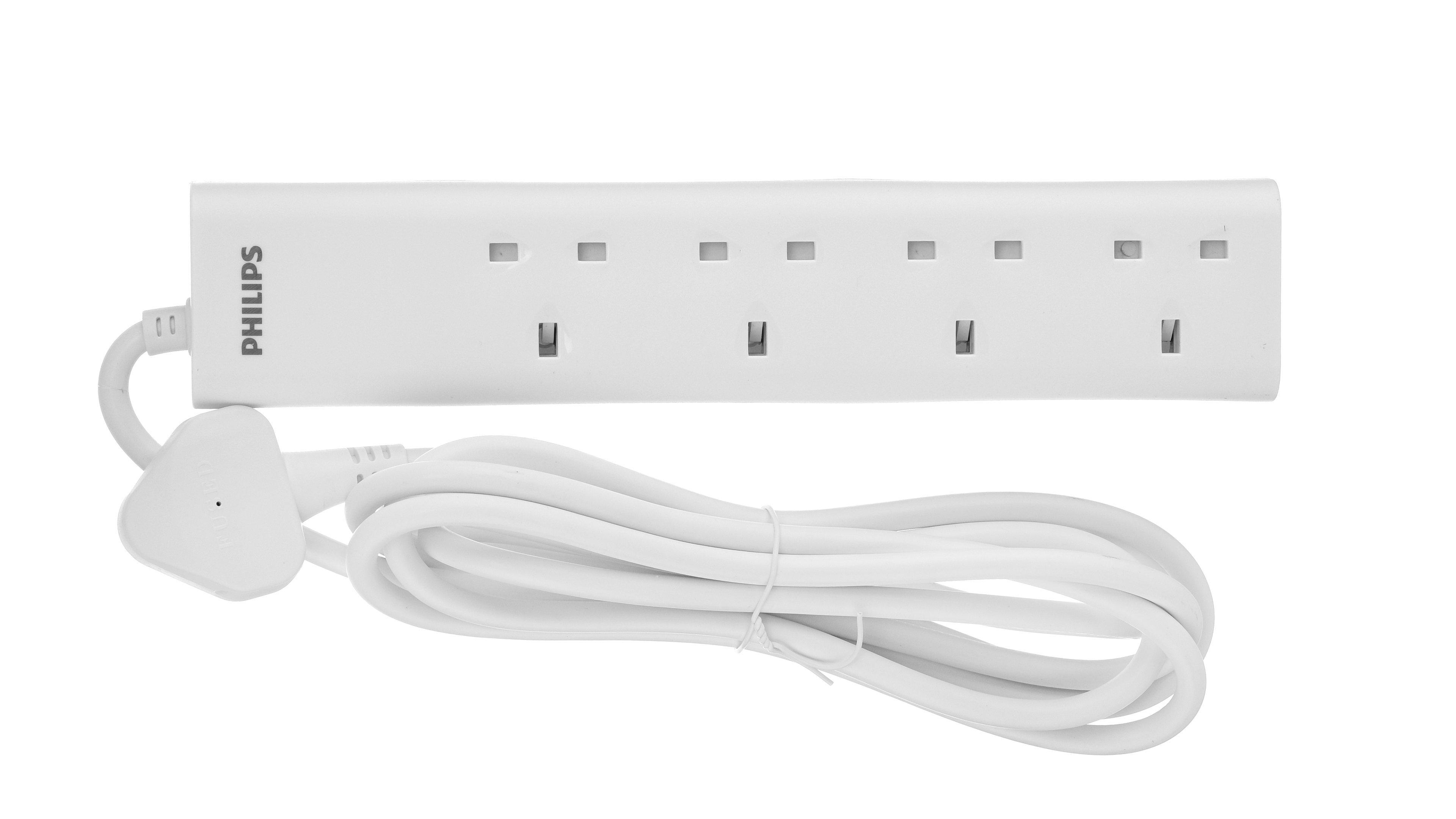 PHILIPS, Power Extension Cord, 4 Sockets, 2M Cable Length, White - eXtra