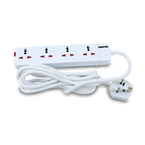 Geepas 4 Way Extension Socket, 3 Mtr, 13A, White - eXtra Oman