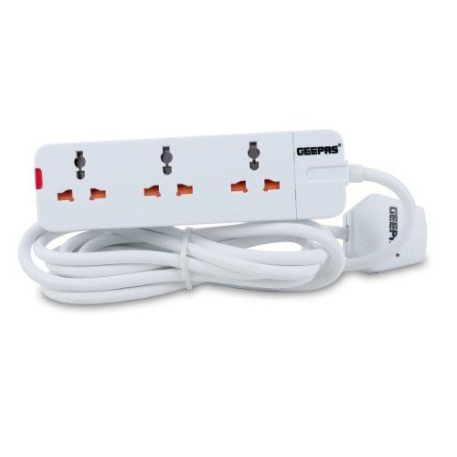Geepas 3 Way Extension Socket, 3 Mtr, 13A, White - eXtra Oman