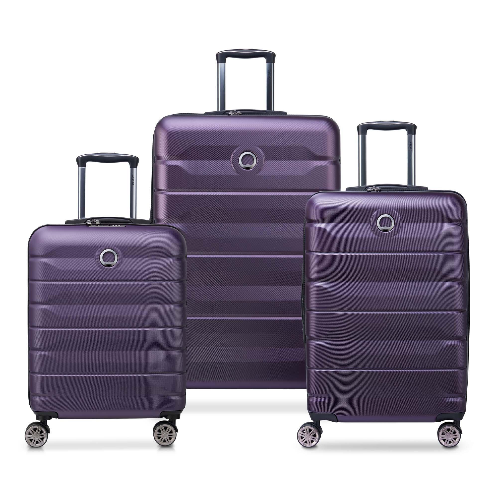DELSEY, Air Armour 4 Double Wheels Hard Trolley 3pcs Luggage , Size 22/26.7/31 Inch, Purple - eXtra