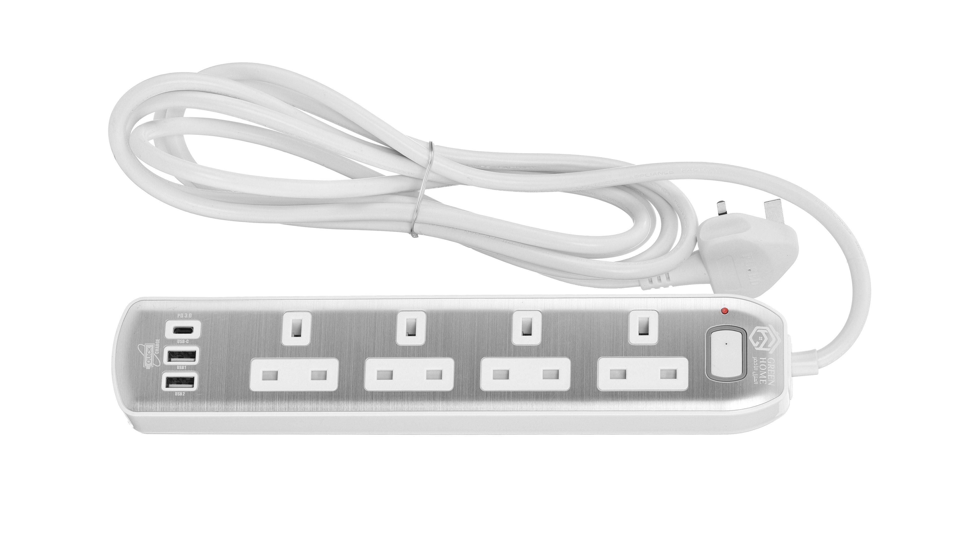 GREEN HOME, Power Extension Cord, 4 Sockets,2 USB & 1 Type C, 5M ...