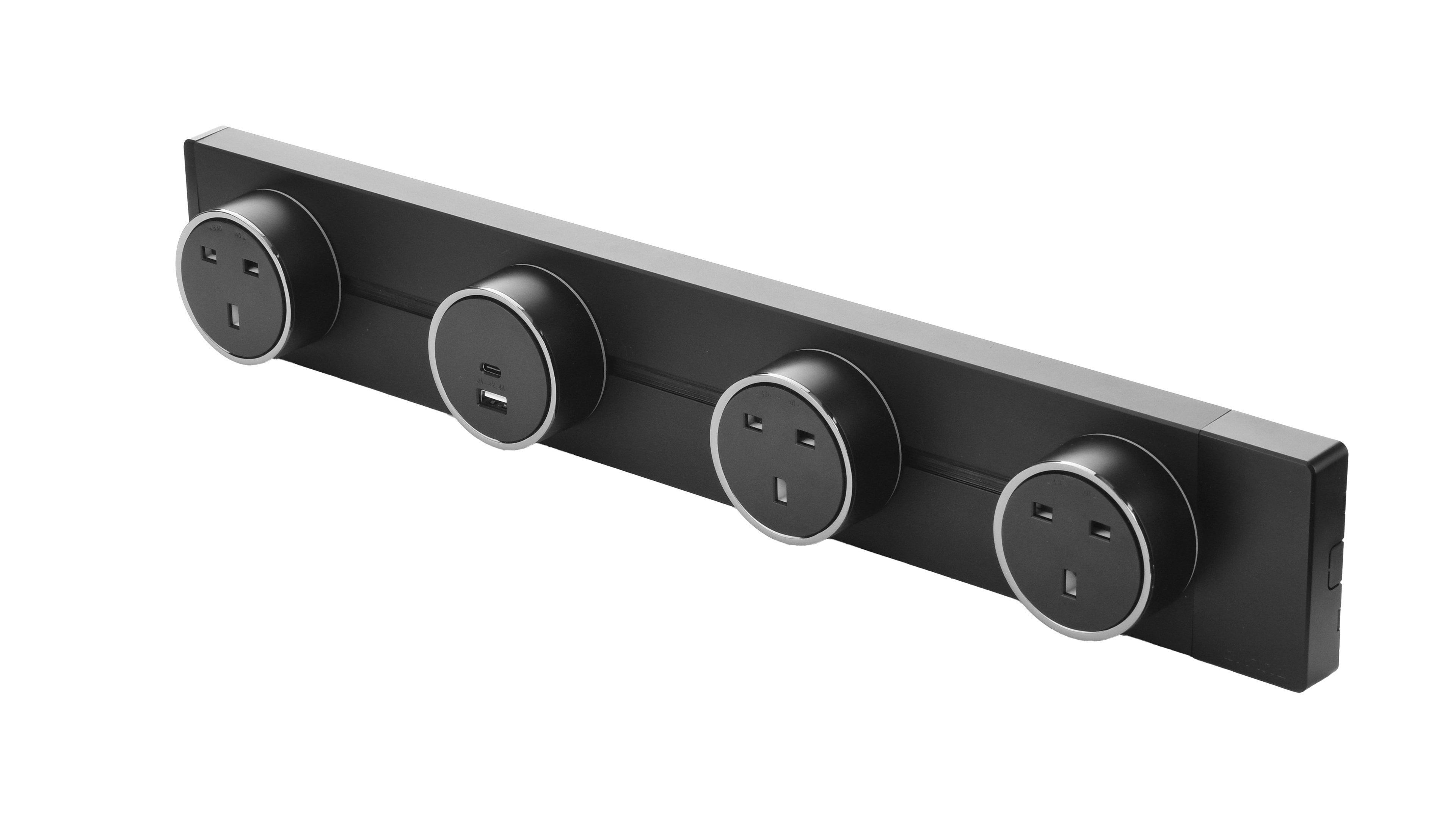 AULMO, Surface Mounted Power Track, 3 Sockets, 1 USB & 1 Type-C, Grey ...