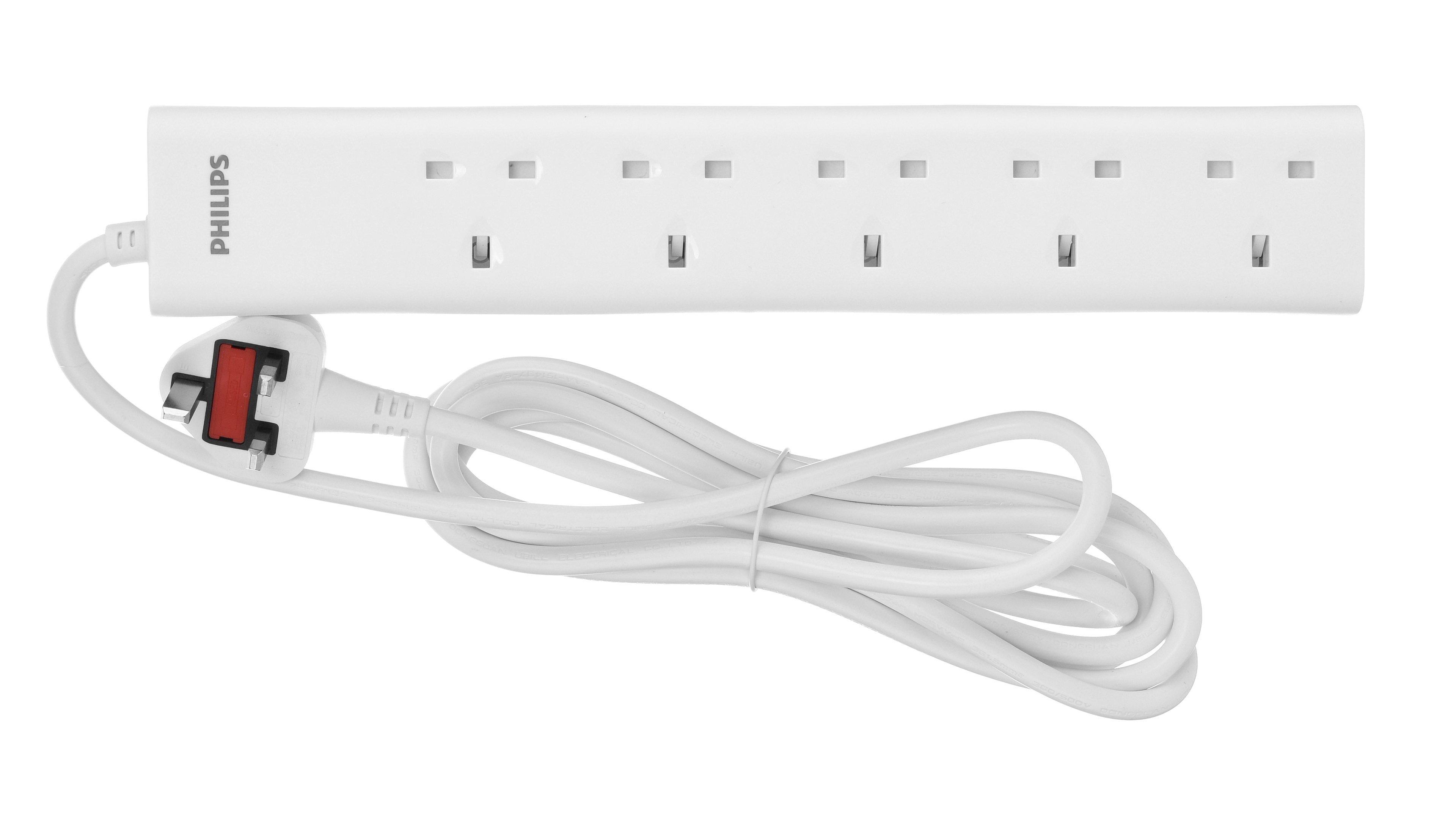 PHILIPS, Power Extension Cord, 5 Sockets, 2M, White - eXtra