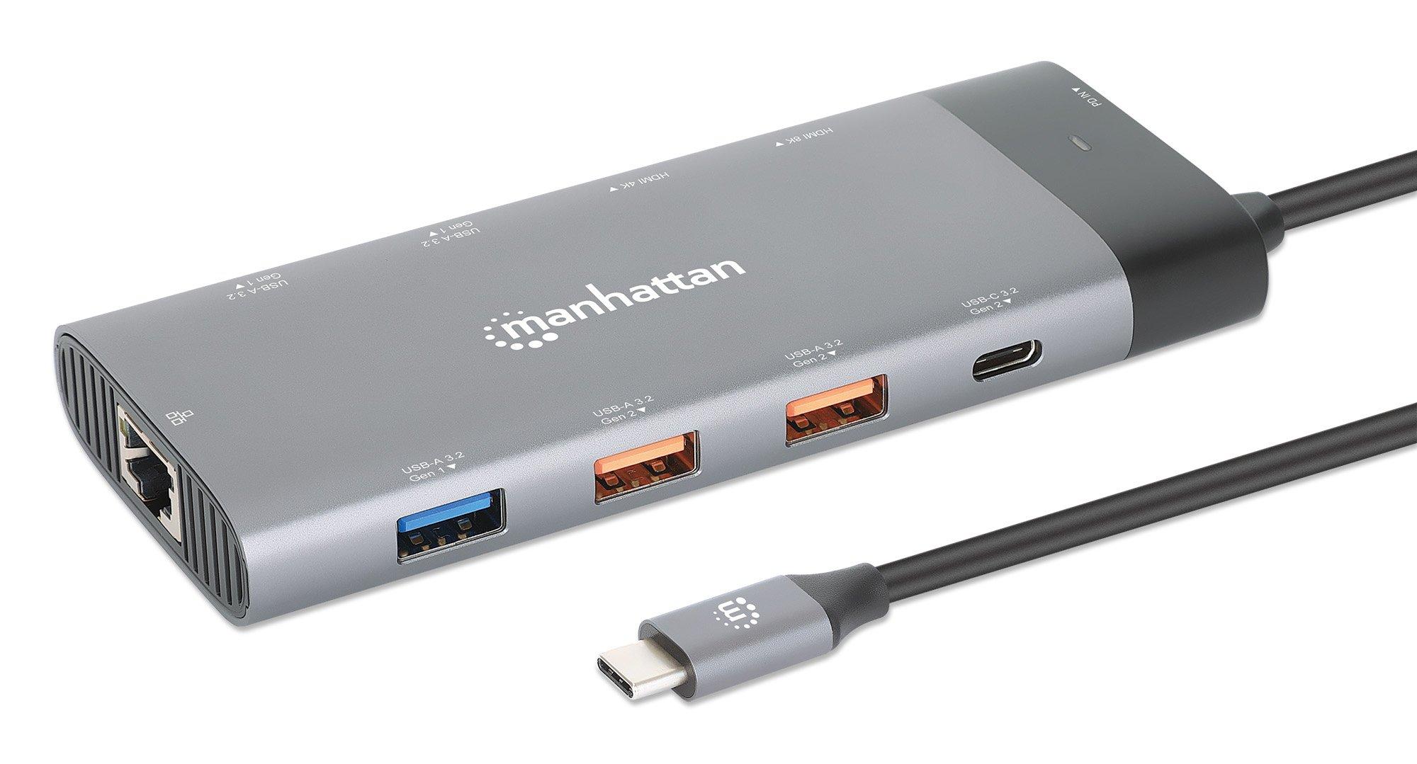 Manhattan 130714 Adapter USB-C PD 10-in-1, 8K,10 Gbps, Space Gray - eXtra