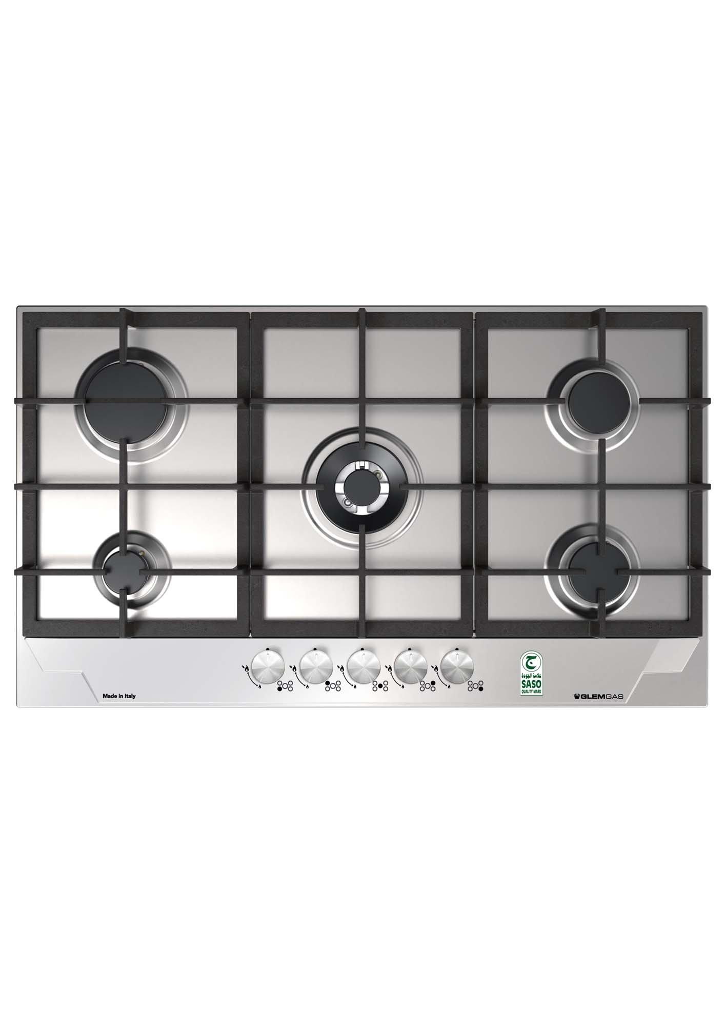 GLEM GAS, Built-In Gas Hob, 86cm, 5 Burners, Stainless Steel - eXtra