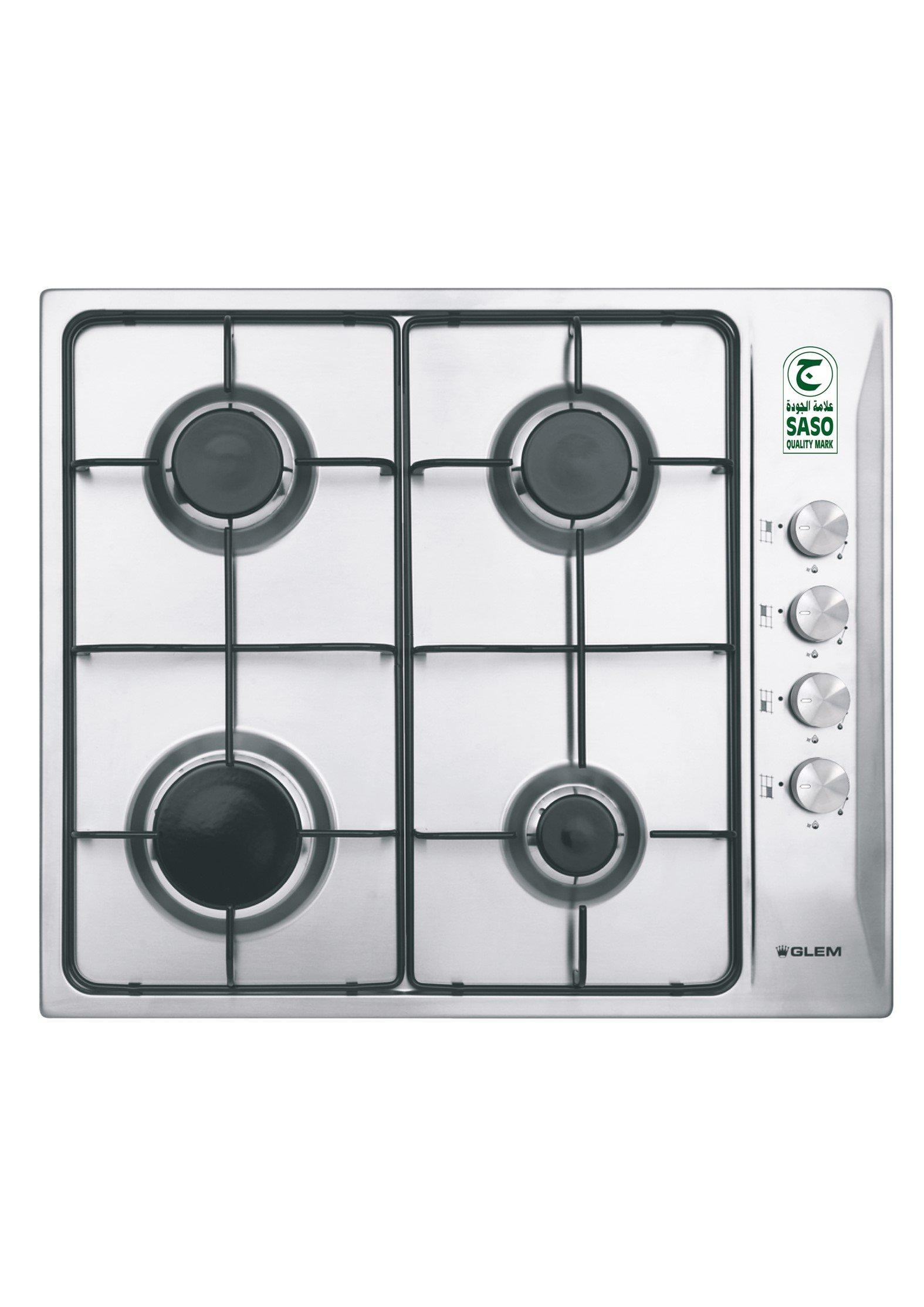 Glemgas Built In Gas Hob 58cm 4 Burners, Side Control, Steel - eXtra