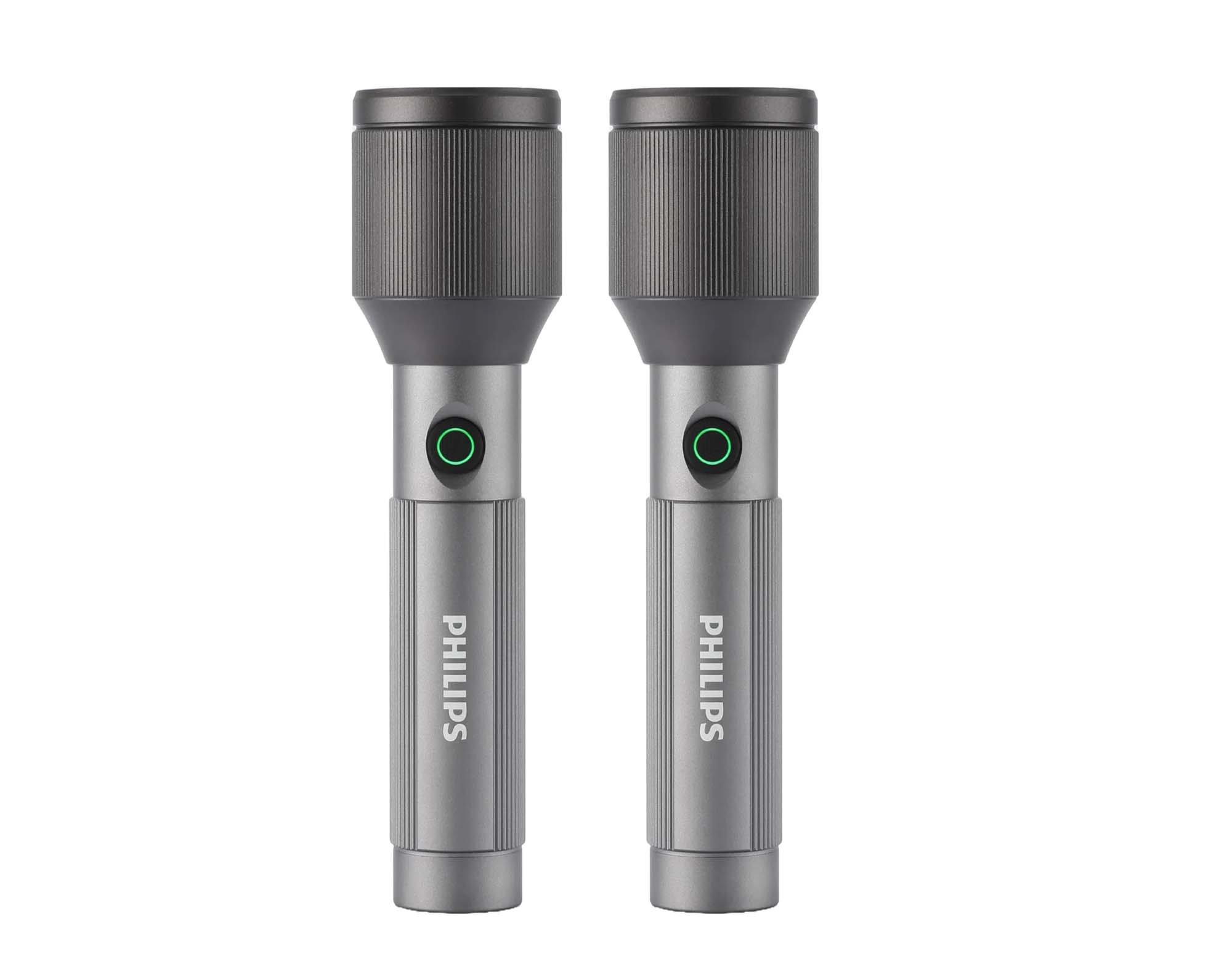 PHILIPS, Rechargeable LED Flashlight, 1000LM, 2 PCS, Grey - eXtra