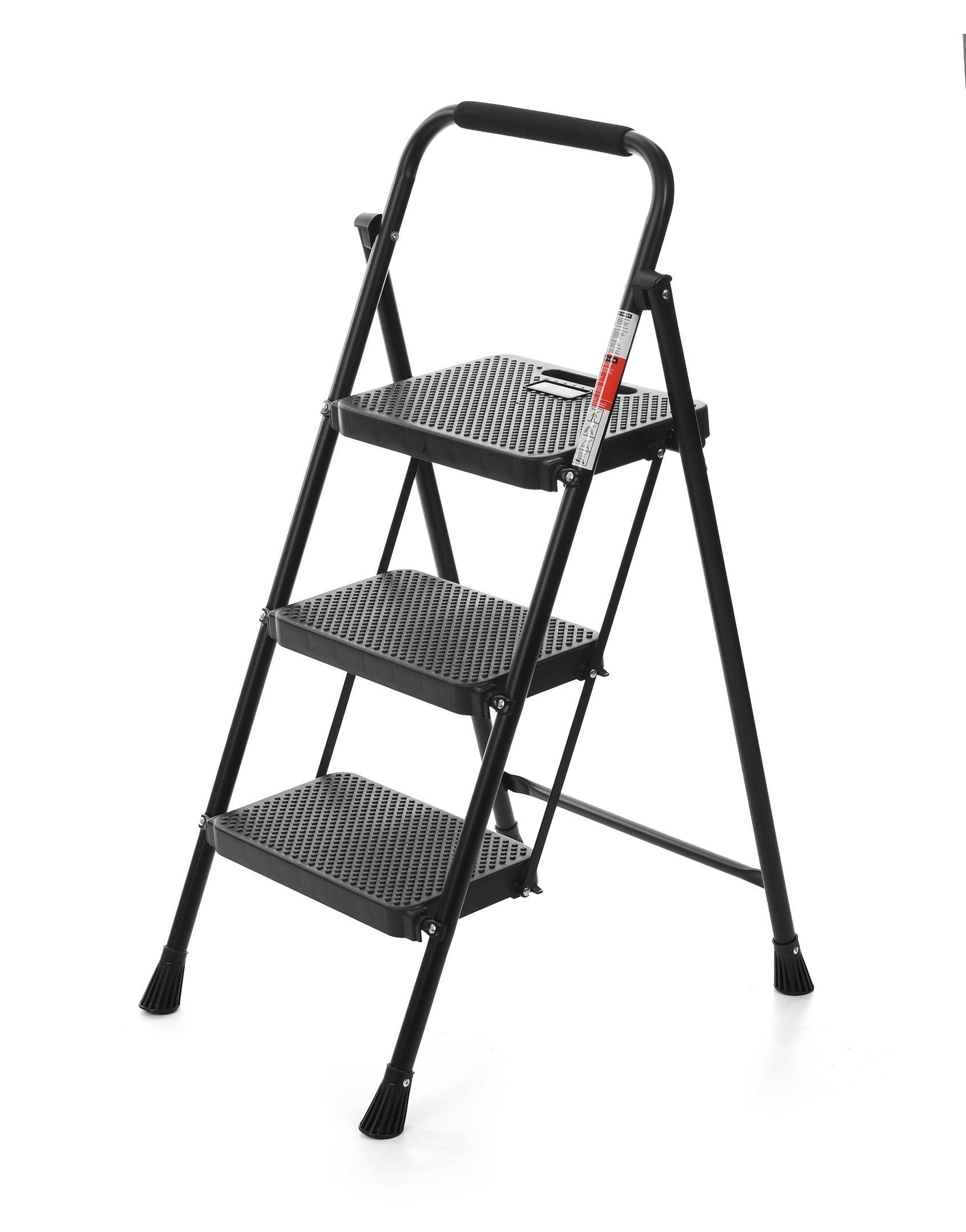 HOMEZ, Foldable Metal Eurotower Ladder, 3 Steps, Black - eXtra