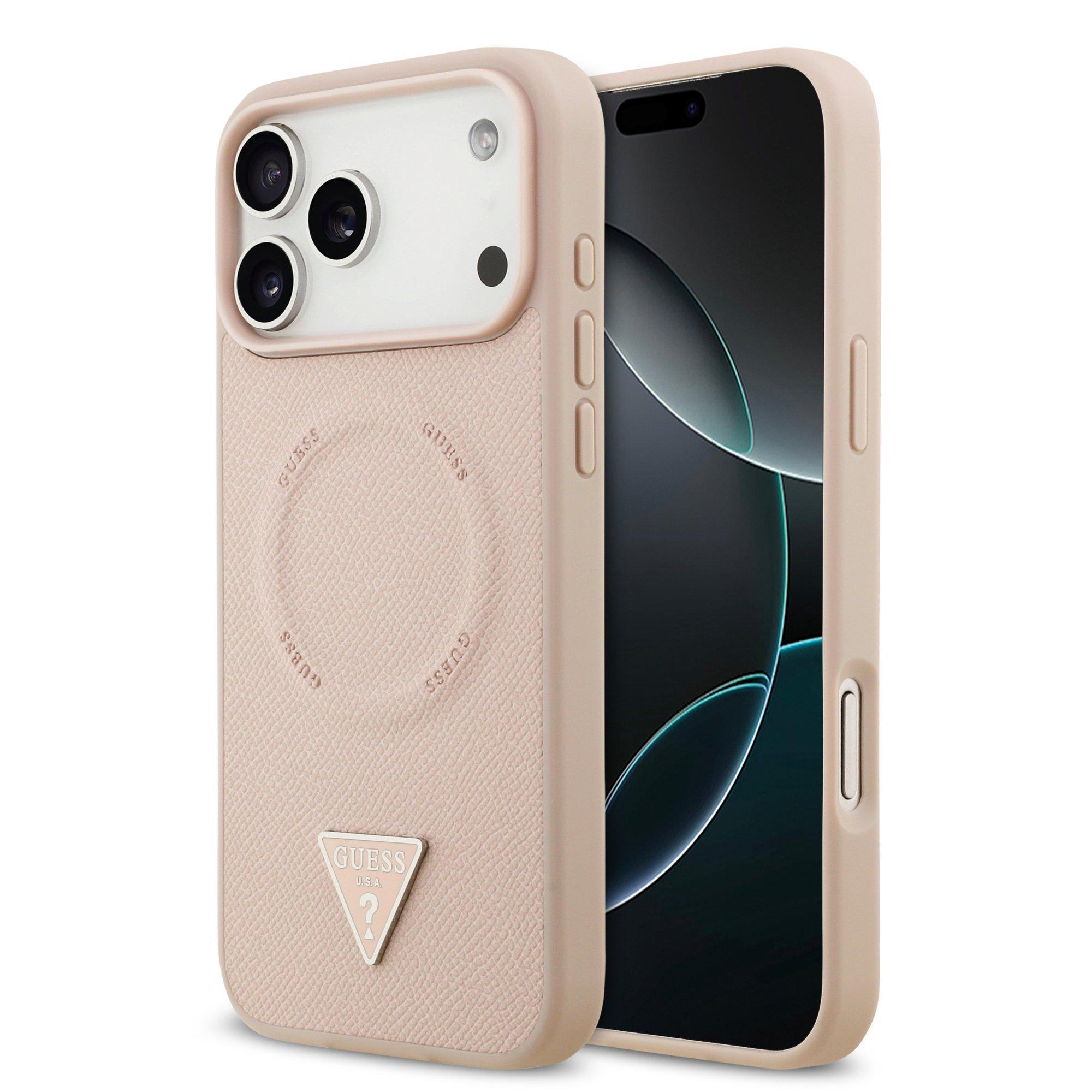 GUESS - MAGSAFE CASE IP 17 PRO MAX PU LEATHER WITH TRIANGLE LOGO - PINK ...