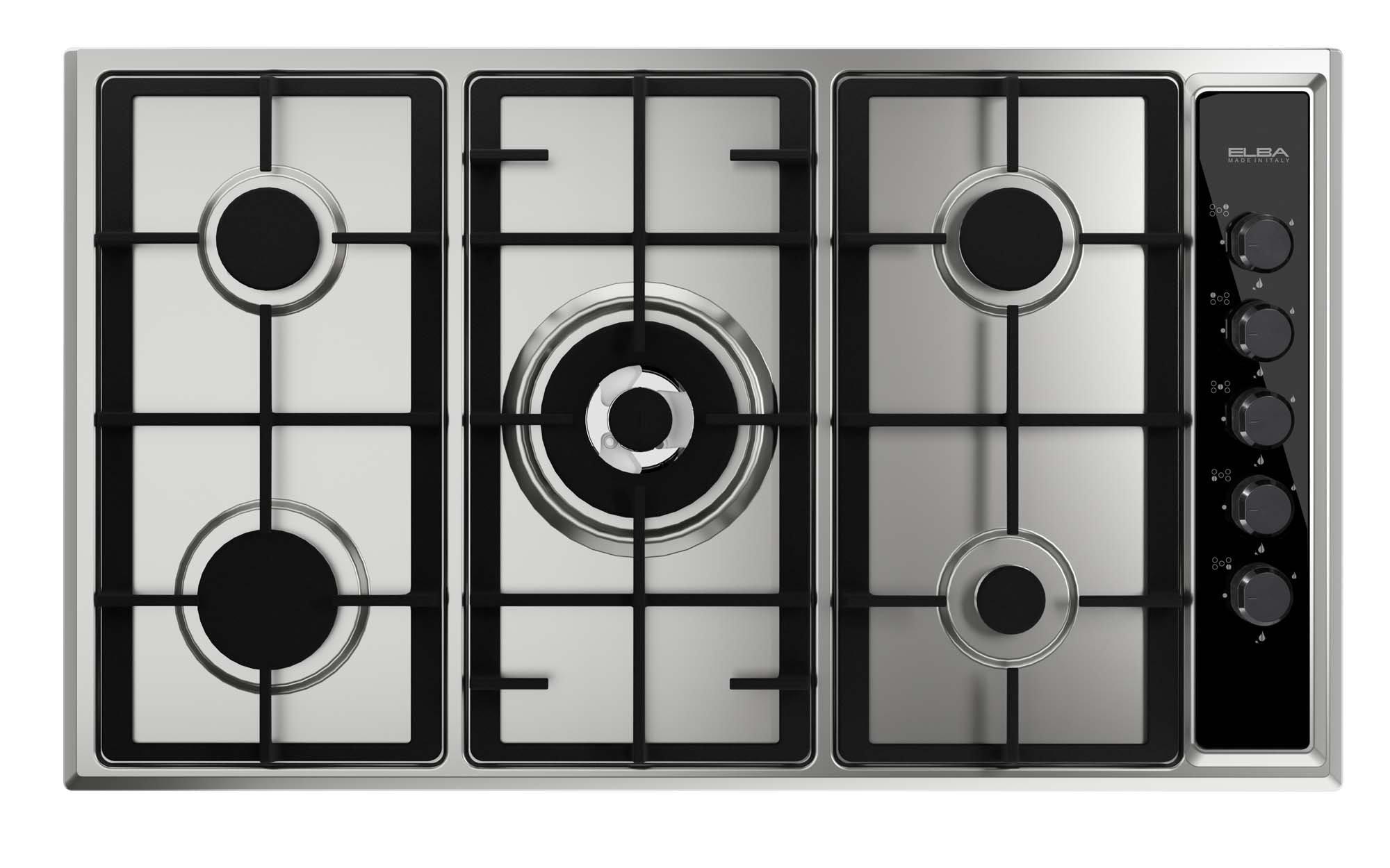 ELBA, Built-In Gas Hob, 90cm, 5 Burners, Double Ring, Stainless Steel ...