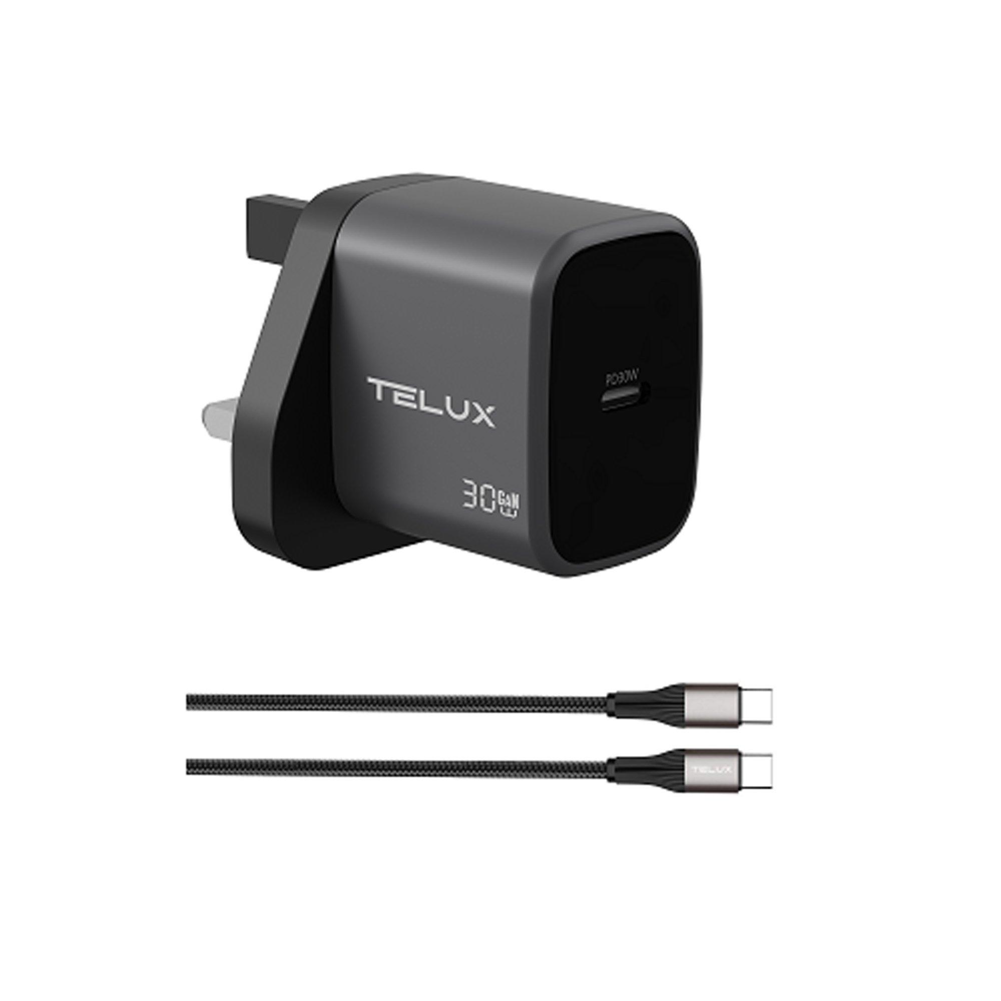 Telux Voltflow 30W Wall Charger With Type-C Cable, Grey - eXtra Oman
