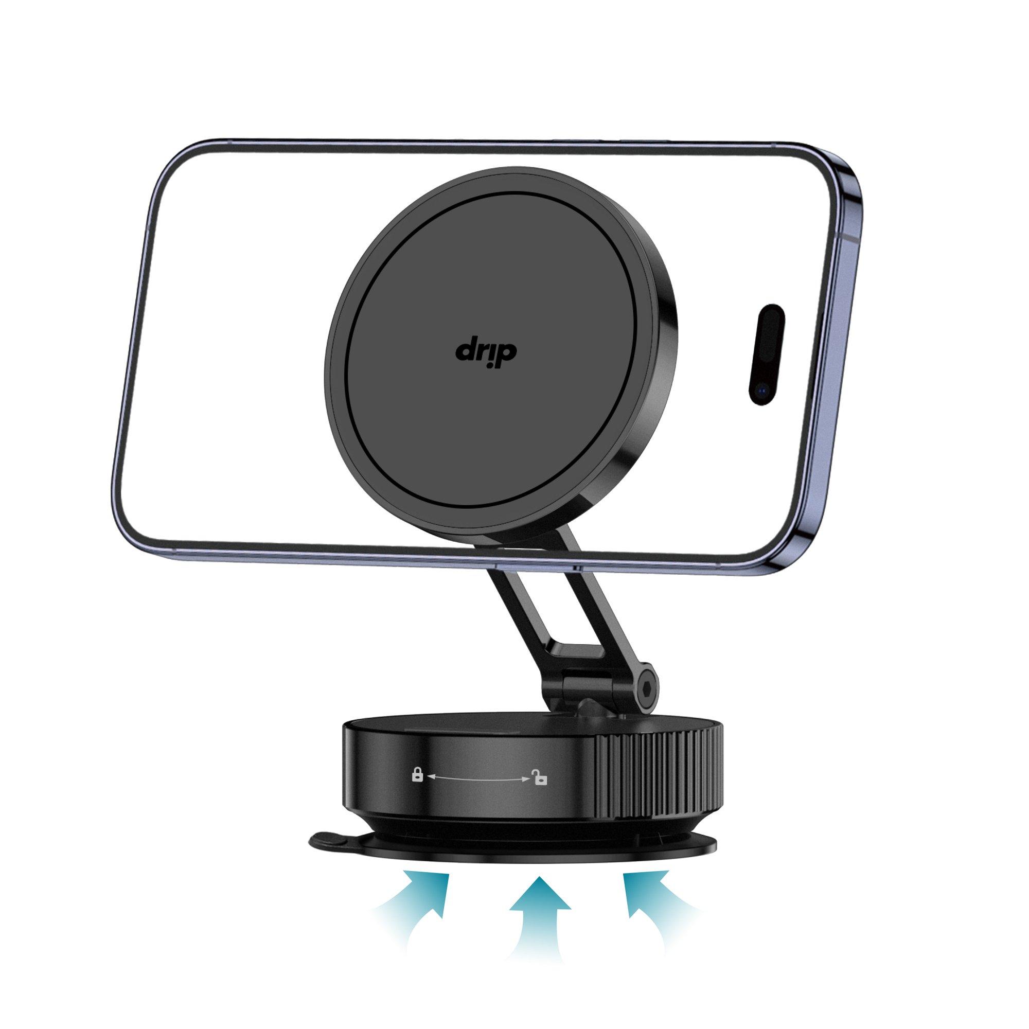 Drip Rotatable and Foldable Vacuum Suction Magnetic Phone Mount, Black ...