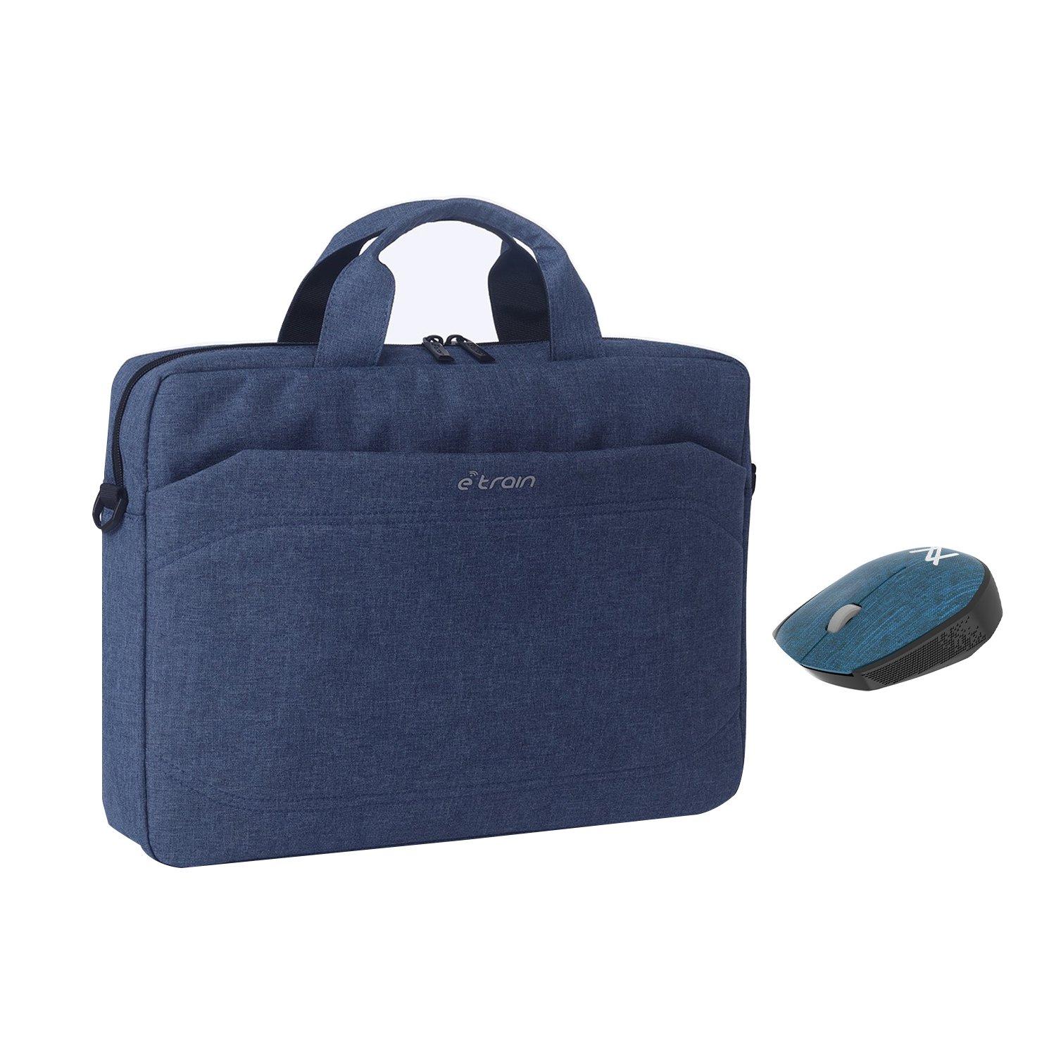 E-Train Laptop Slim Shoulder Bag fits Up to 15.6" Blue + Wirless Mouse ...