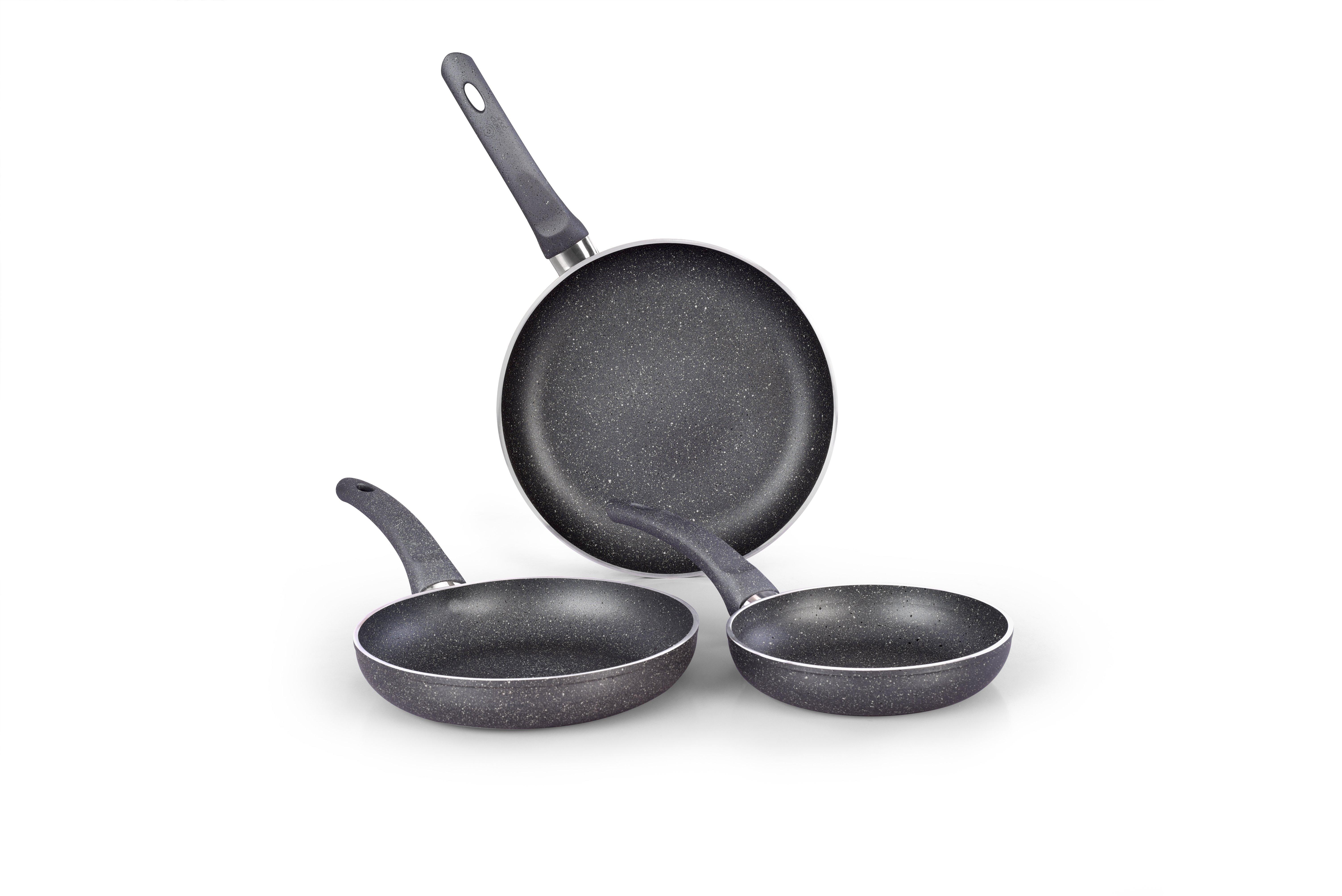 3-Piece Non-Stick Titanium High thickness Frying Pan Set Grey Big ...