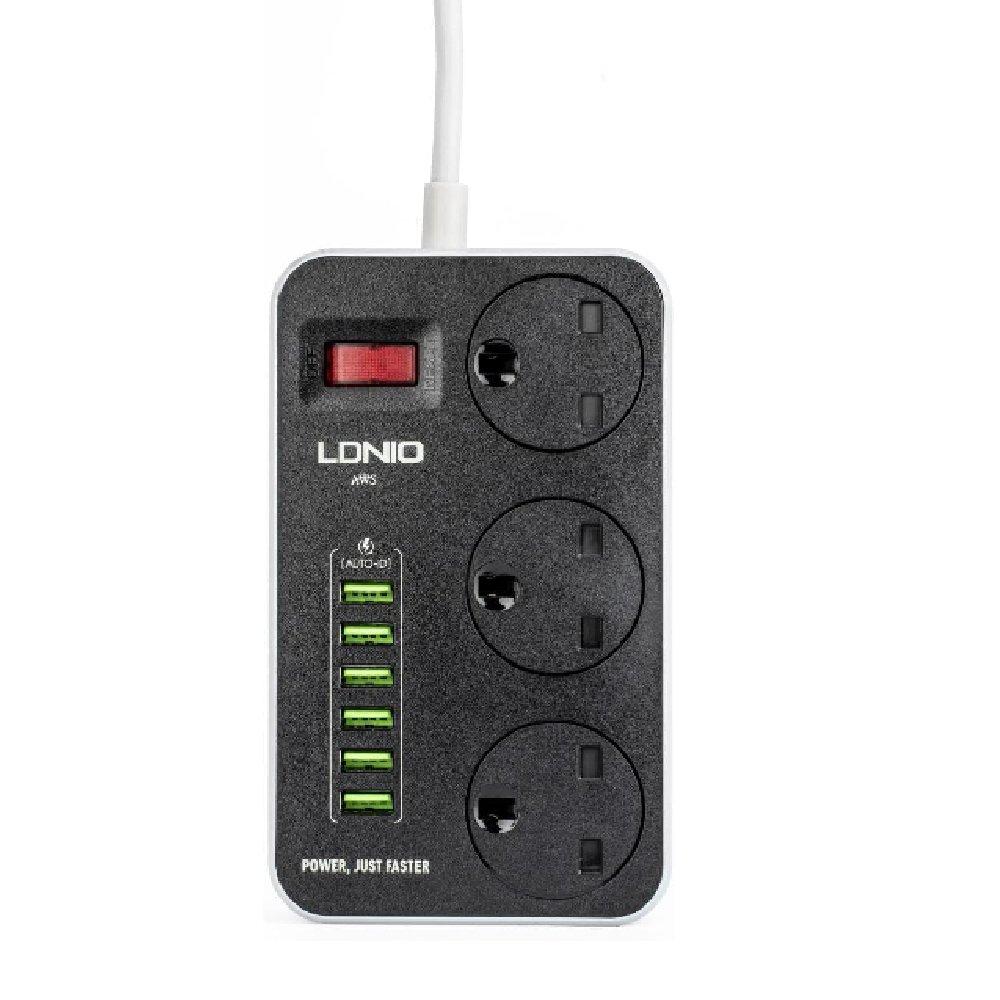 LDNIO fire-resistant power strip with 3 power outlets and 6 USB ports ...