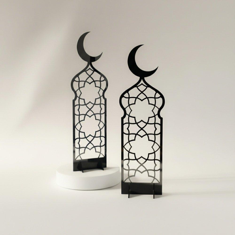 Set of 2 Acrylic Decor Stands in Ramadan Crescent Shape with Islamic ...