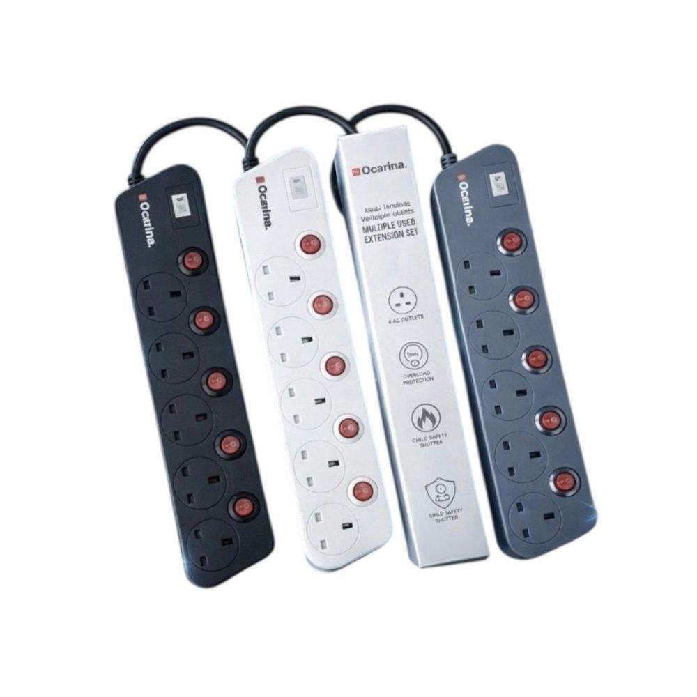 Ocarina, 5-outlet power strip with 3-meter cable, white color - eXtra