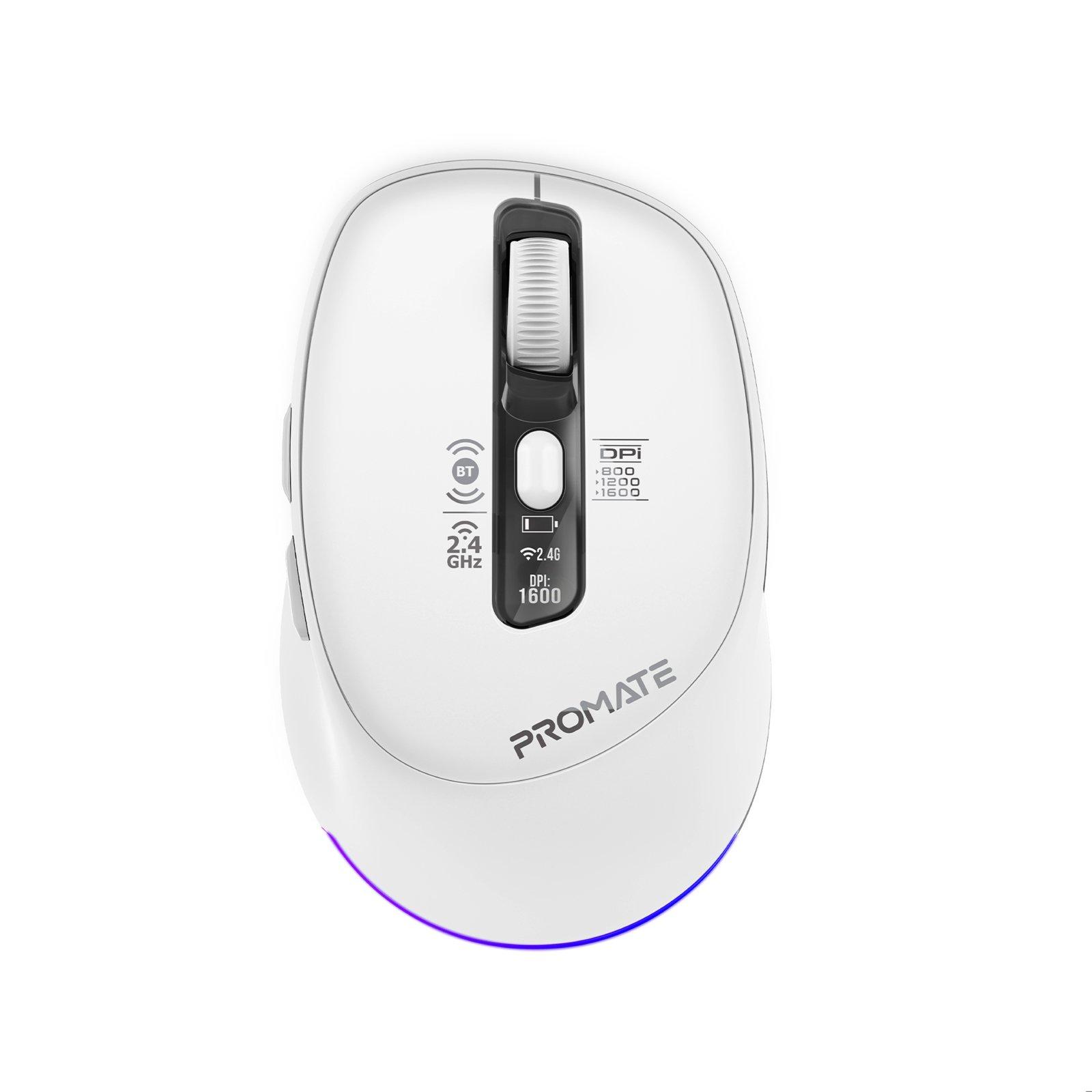 Promate Triple-Mode Wireless Mouse, Silent Click 7D Buttons, 1600DPI ...