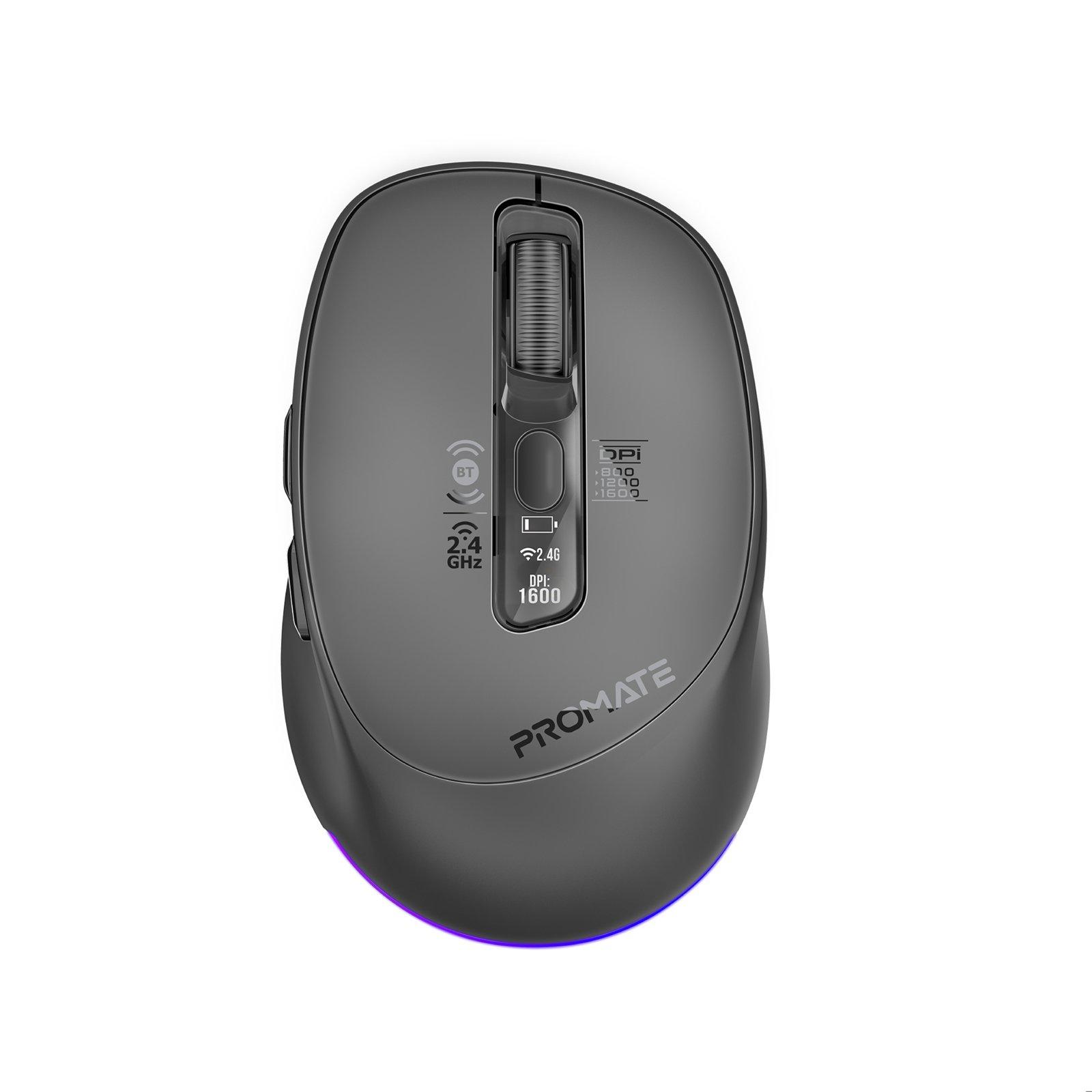 Promate Triple-Mode Wireless Mouse, Silent Click 7D Buttons, 1600DPI ...