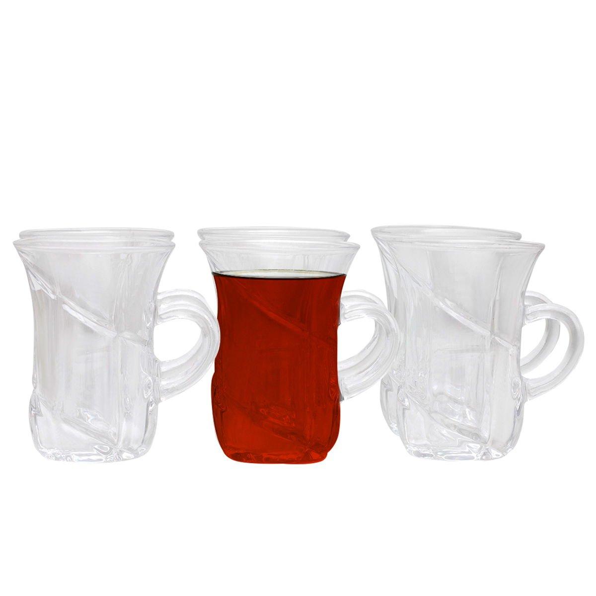 Alsaif gallery max clear glass tea cup set with handle - 6 pieces - eXtra