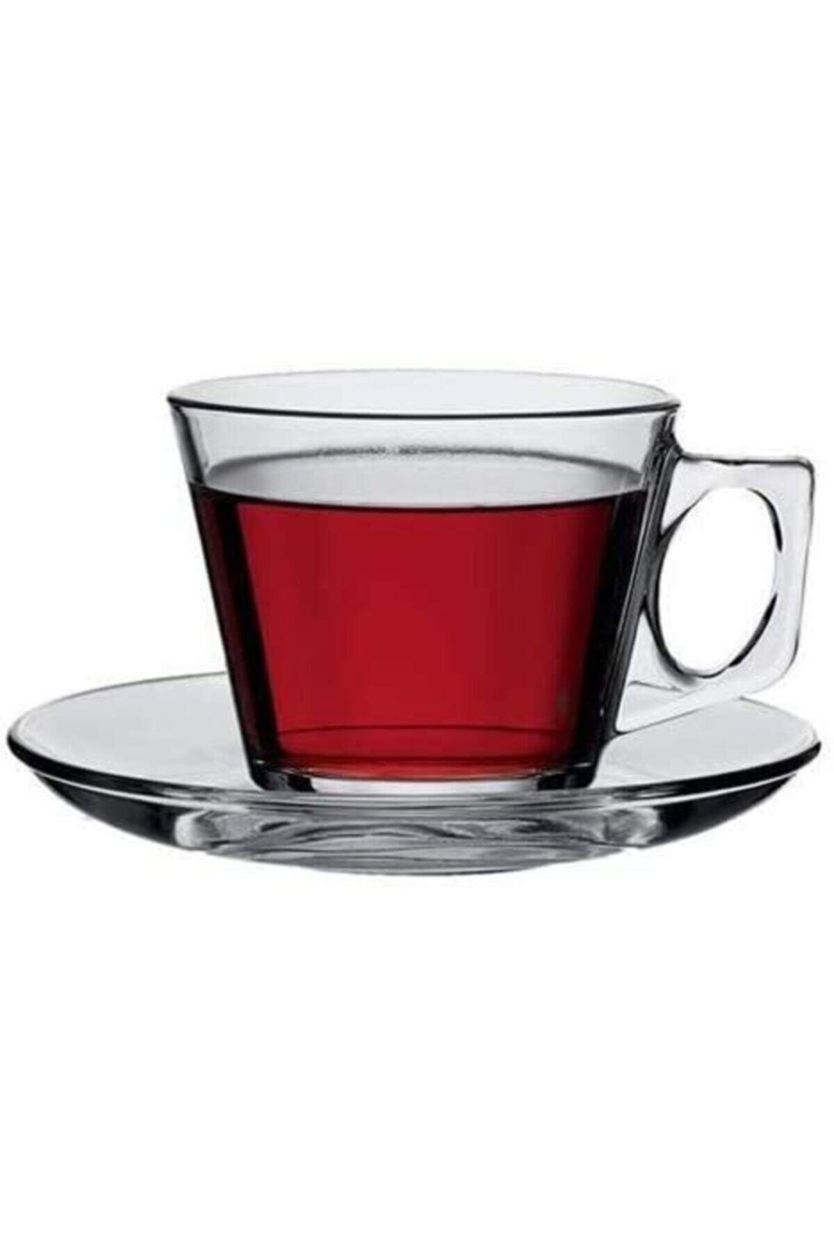 Pasabahce tea cup and saucer set, 12 pieces (6 cups + 6 plates), glass ...
