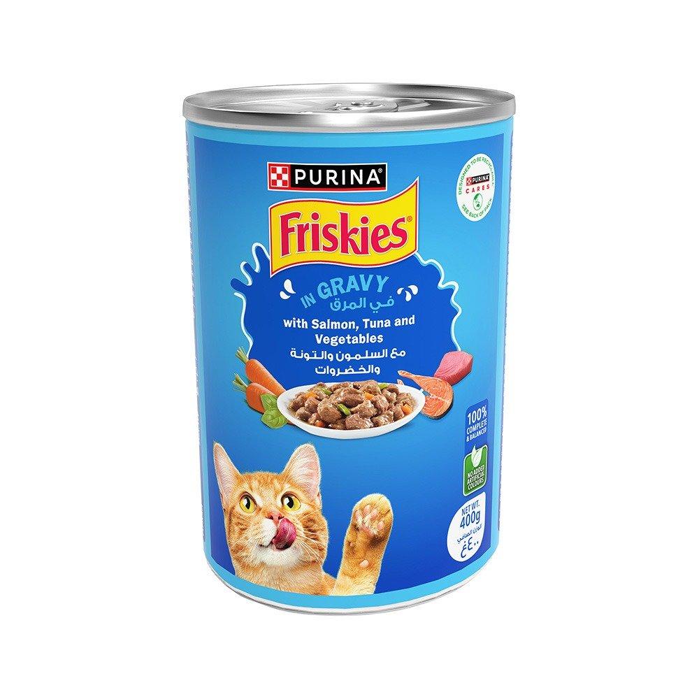 Friskies, salmon, tuna and vegetables in gravy wet cat food , 400 g - eXtra