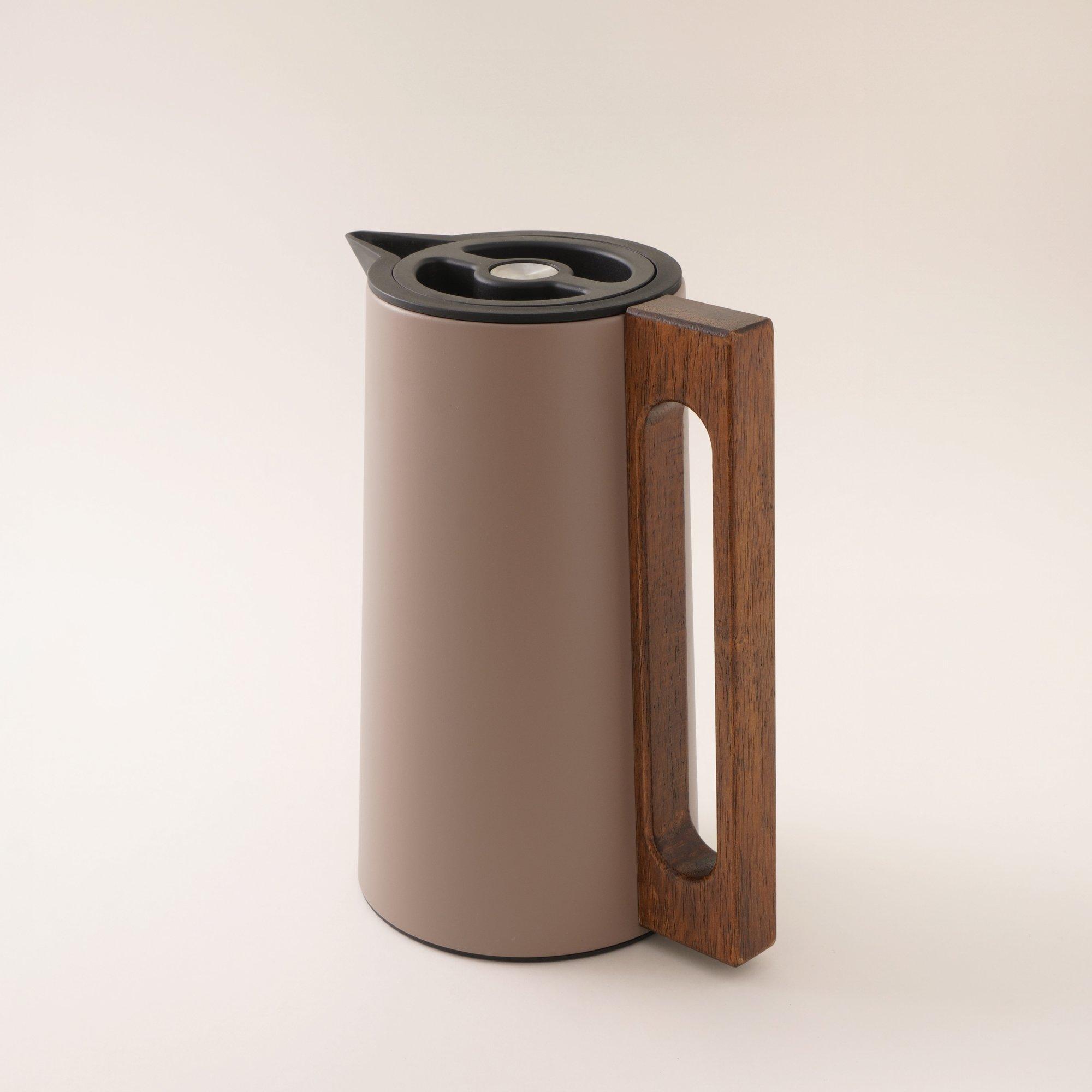 Dallaty steel vacuum flask flask with wood handle 1l, dark beige - eXtra