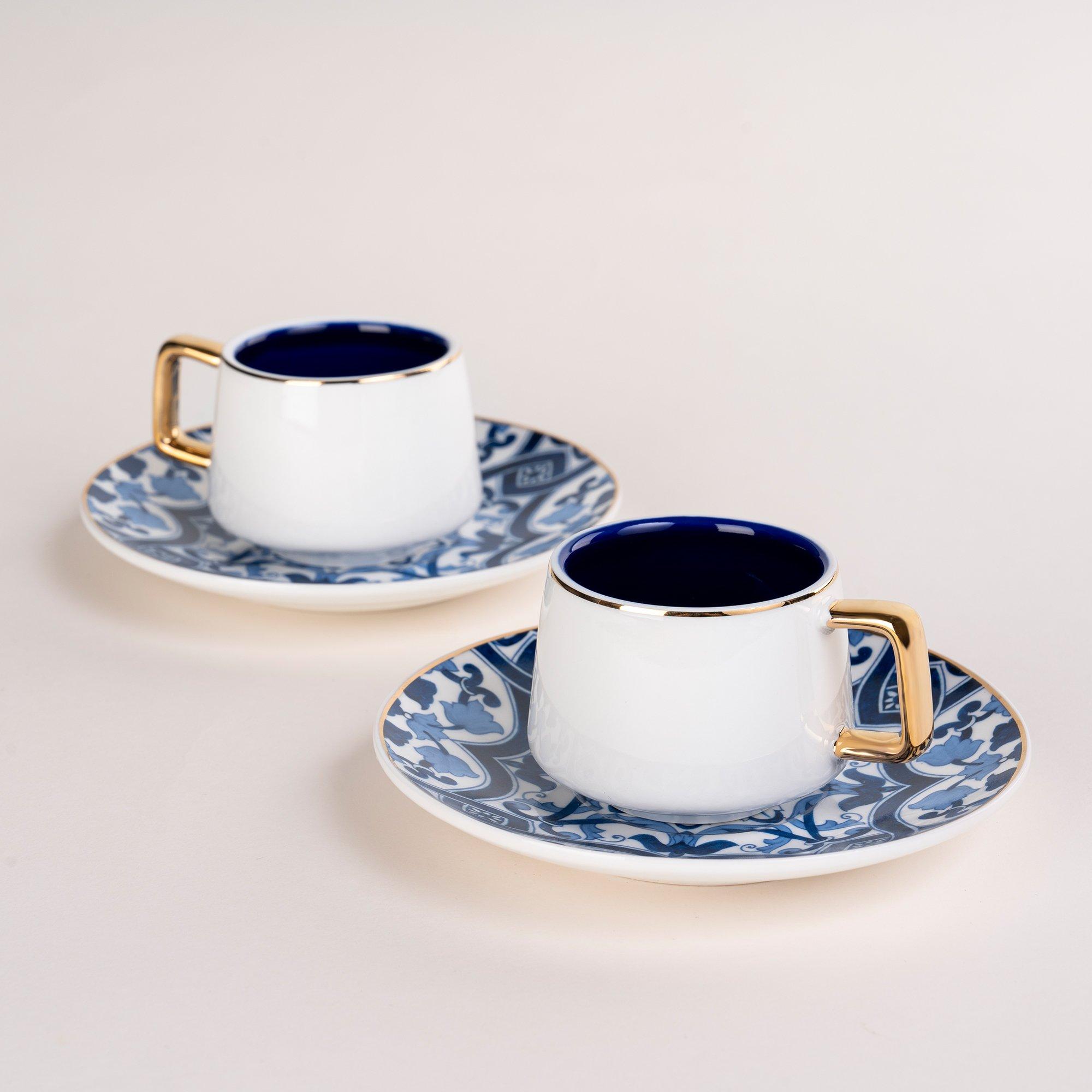 Dallaty blue and gold porcelain turkish coffee cups set 12 pcs - eXtra