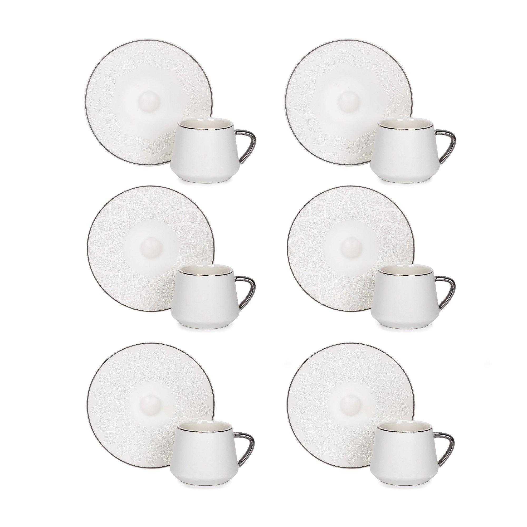 Dallaty silver and white porcelain turkish coffee cups set 12 pcs - eXtra