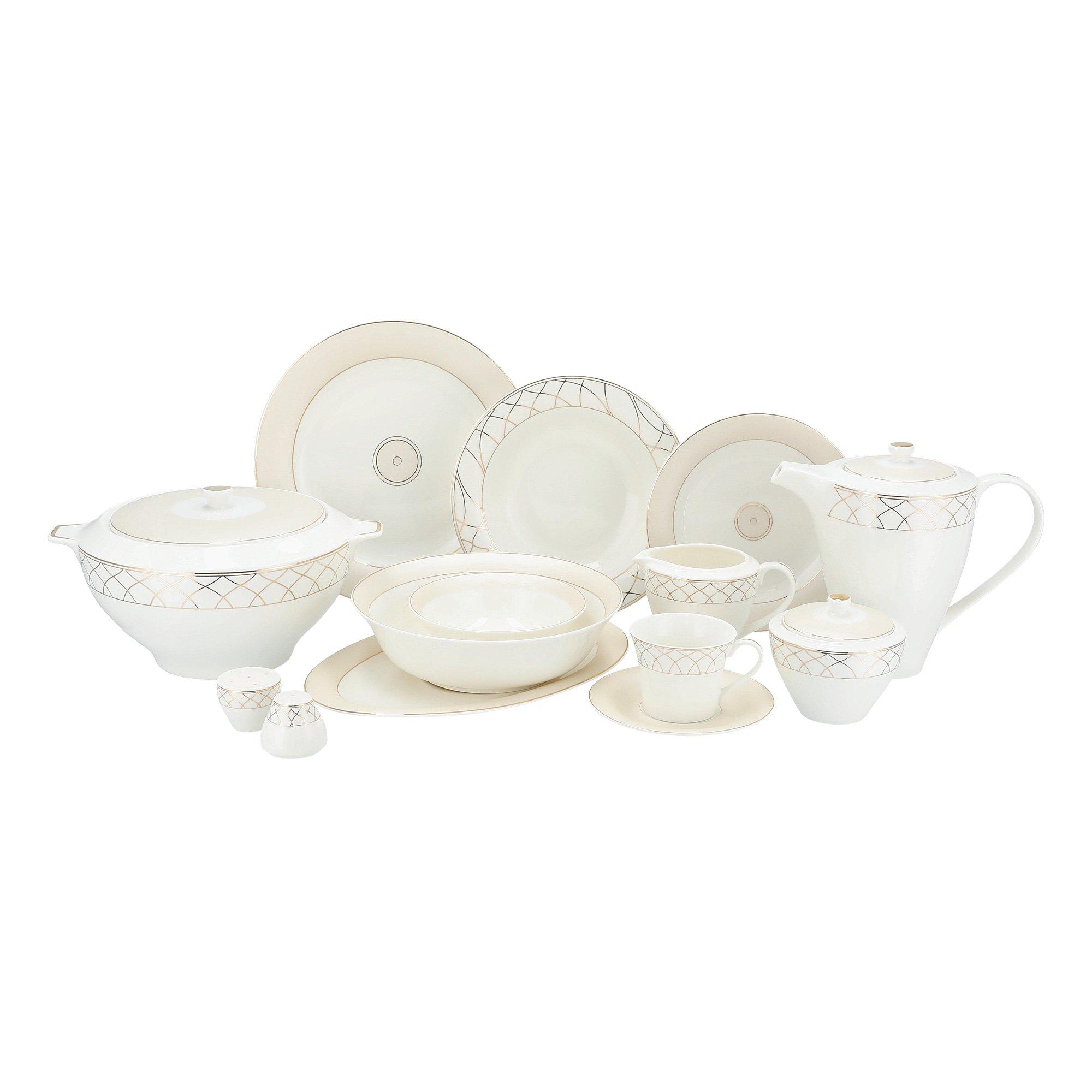 La mesa metalic beige bone porcelain dinner set 85 pcs - eXtra