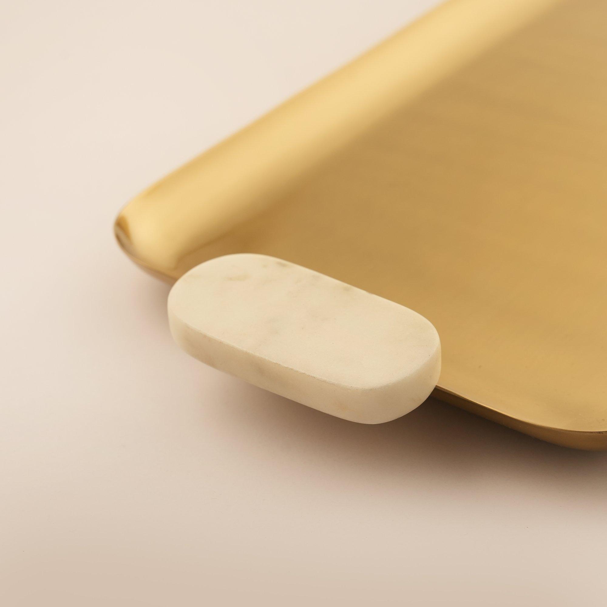 La mesa metal serving tray with white marble handle 35*15*2.5cm, gold ...
