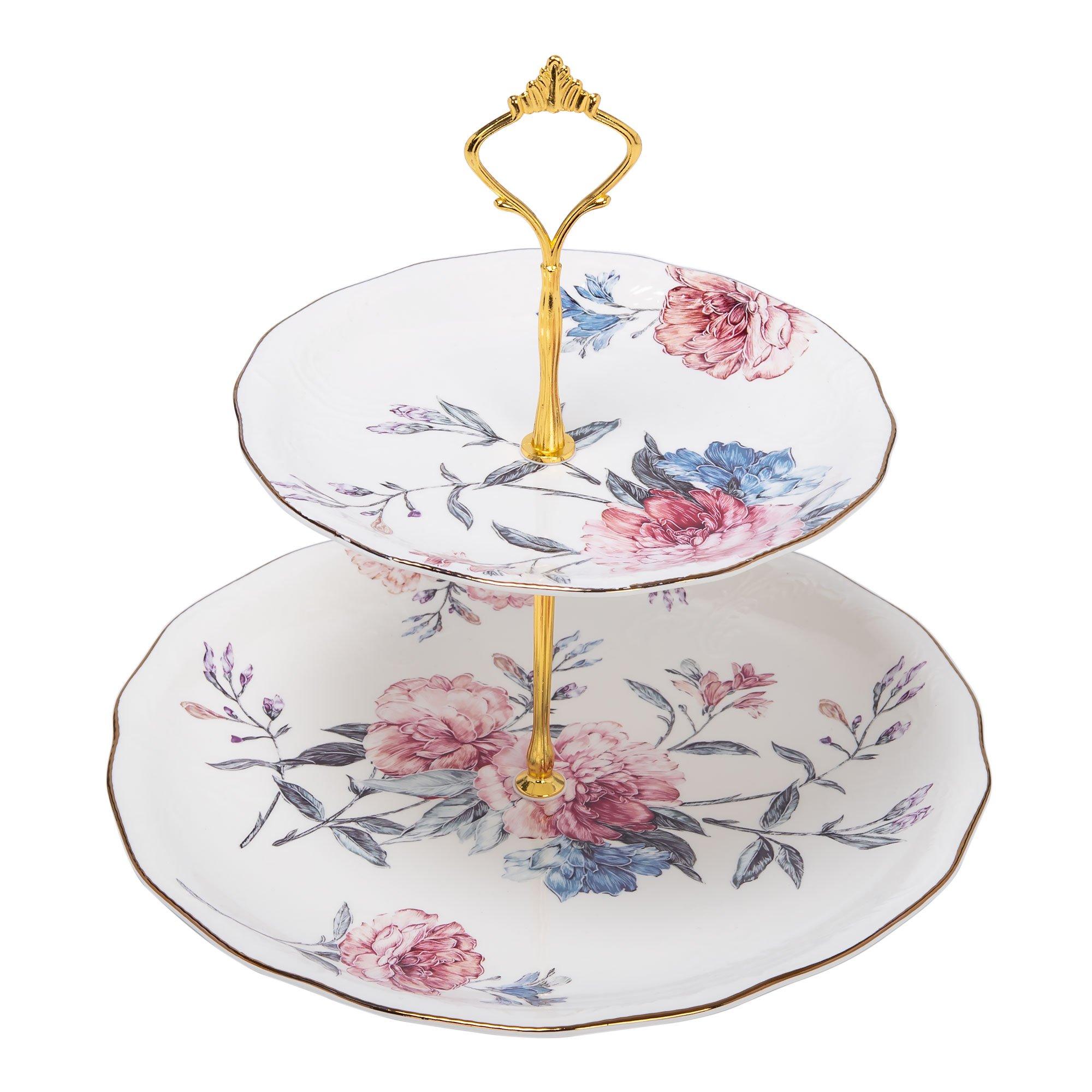 La mesa beige bone porcelain 2 tiered cake stand 42*32*32 cm - eXtra