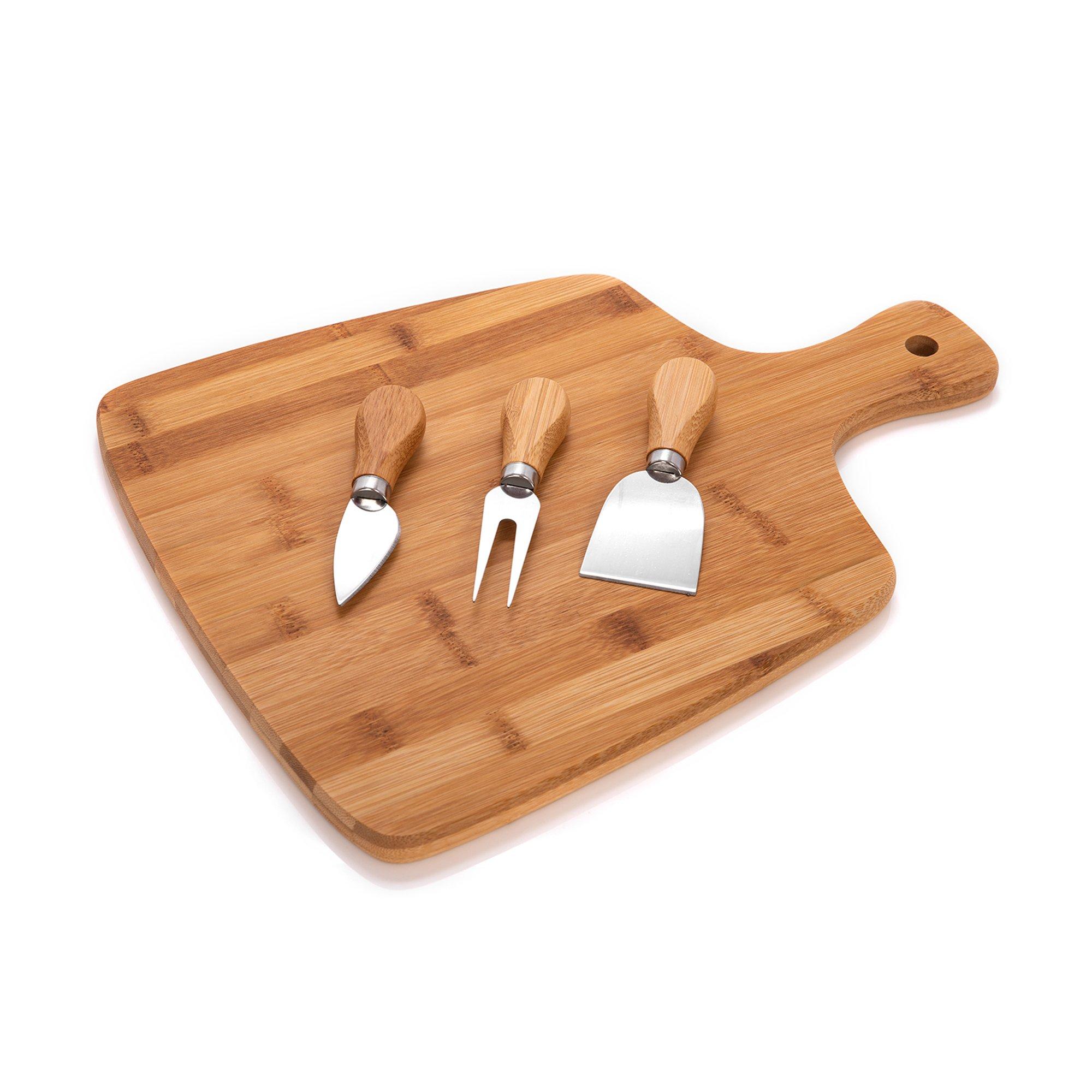 Alberto bamboo cutting board with handle & 3 cheese knives 28*38 cm - eXtra