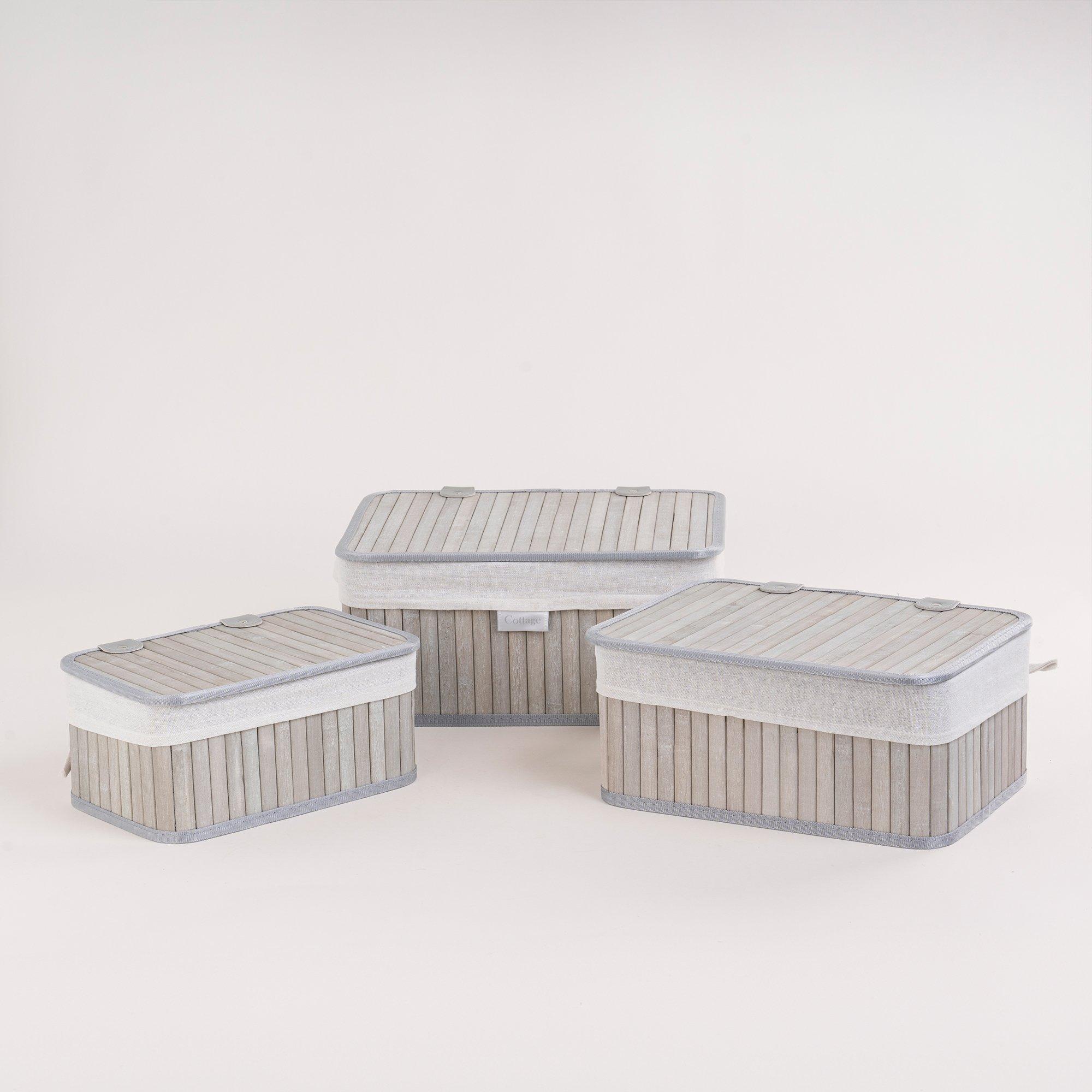 Cottage grey bamboo basket set with lid 3 pcs - eXtra
