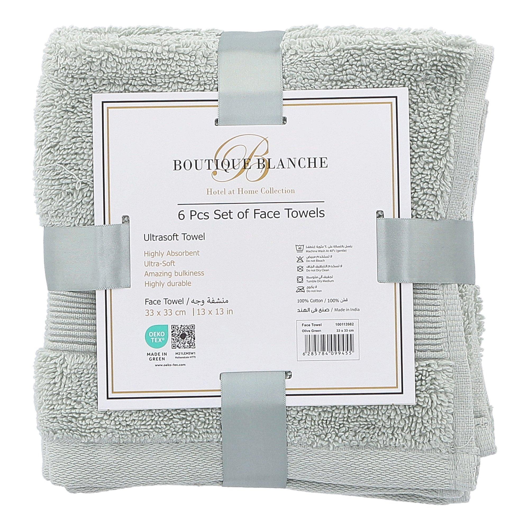 Boutique blanche 6 piece ultra soft face towel set, light green 33*33 ...